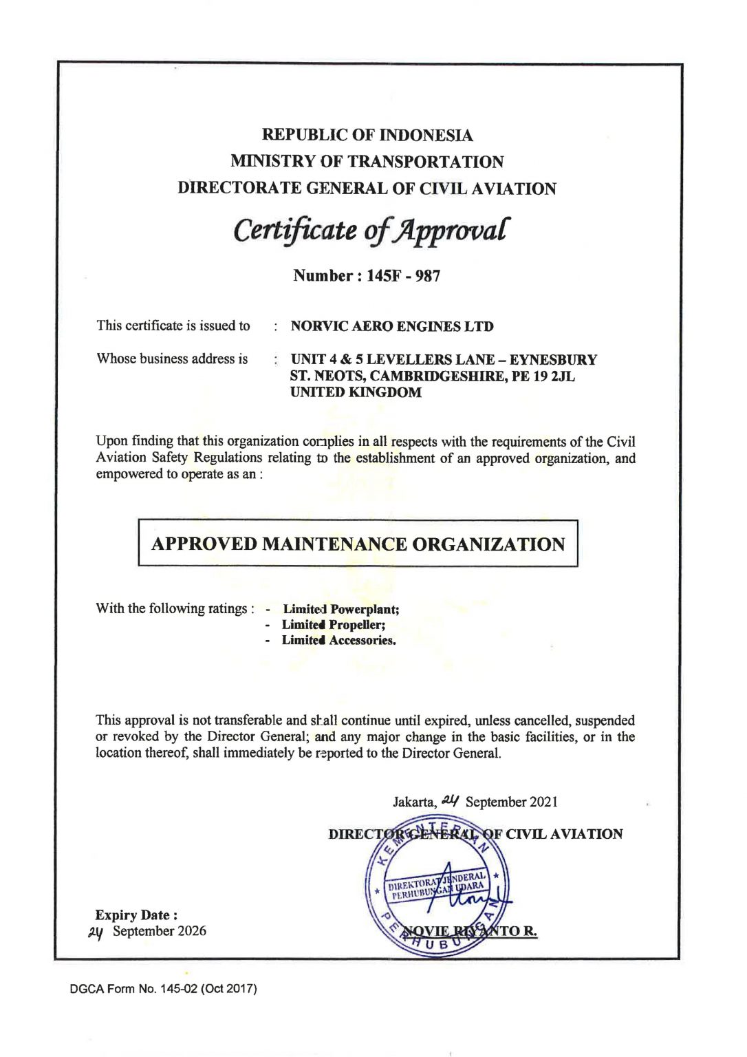 Capabilities & Certificates | Norvic Aero Engines Servicing