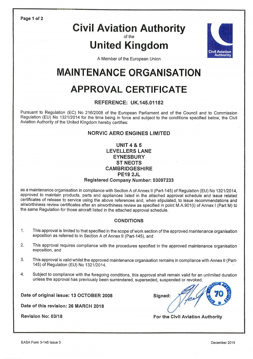 Capabilities & Certificates | Norvic Aero Engines Servicing